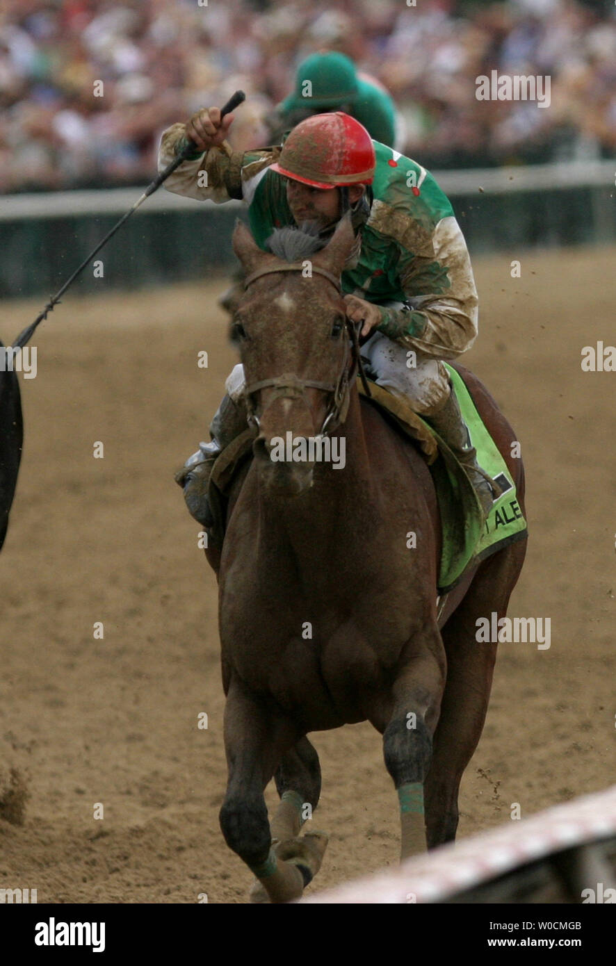 Afleet Alex, jockeyed by Jeremy Rose, finishes first in the Preakness ...