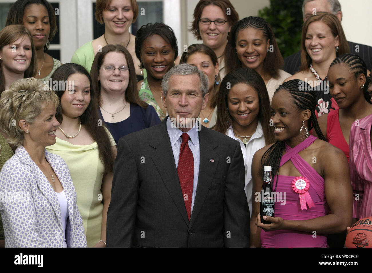 President George Bush congratulates the 2005 NCAA Women's championship ...