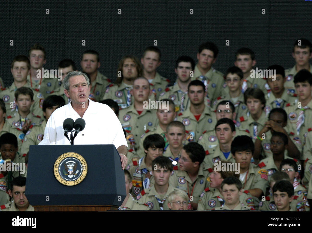 President George Bush speaks at the 2005 National Boy Scout Jamboree at ...