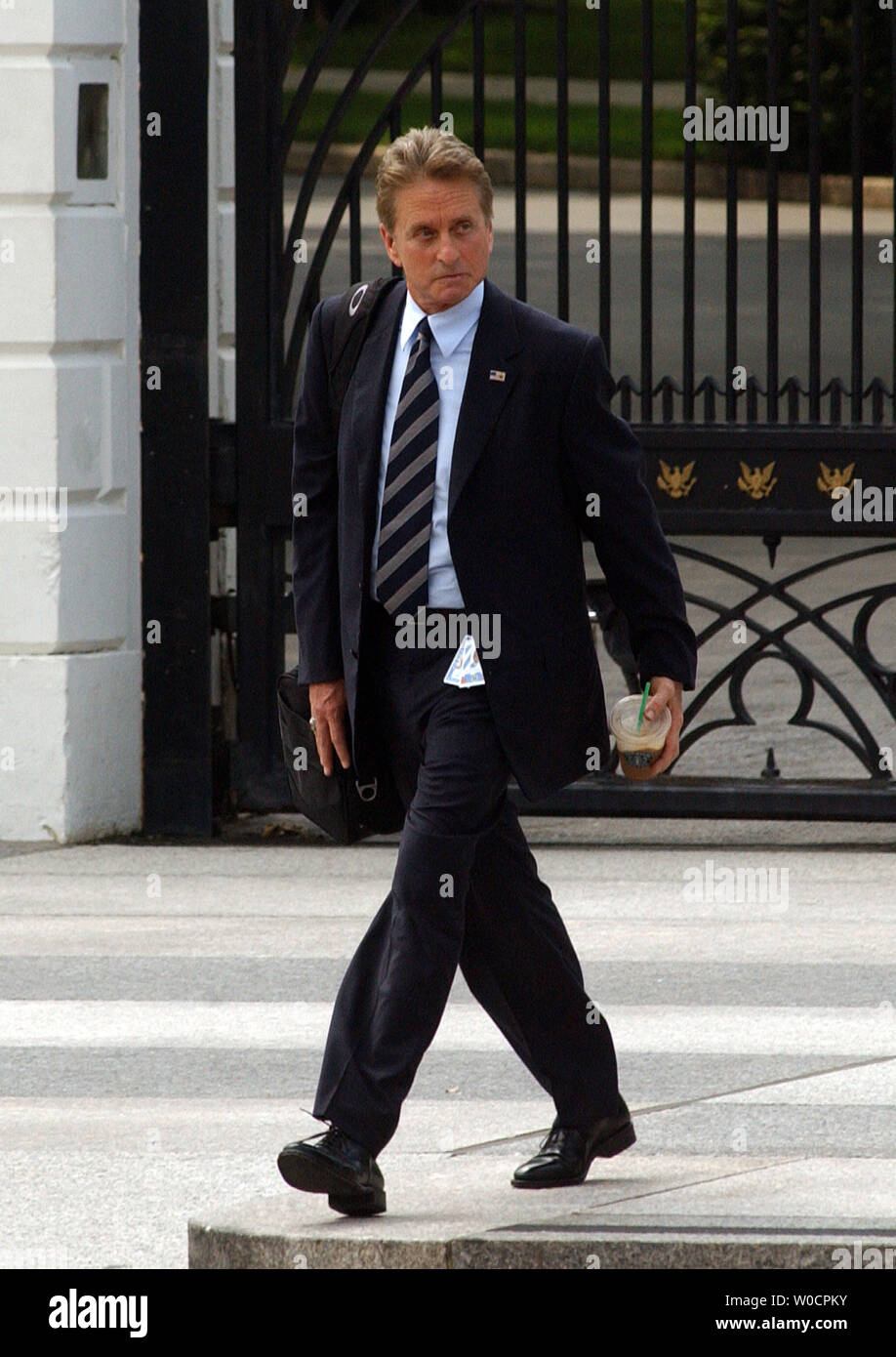 Actor Michael Douglas films a scene from his new movie "The Sentinel ...