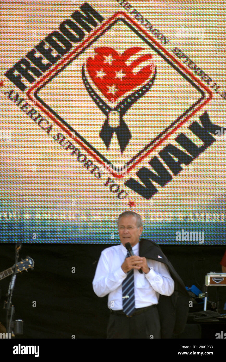 Secretary of Defense Donald H. Rumsfeld speaks at the first annual ...