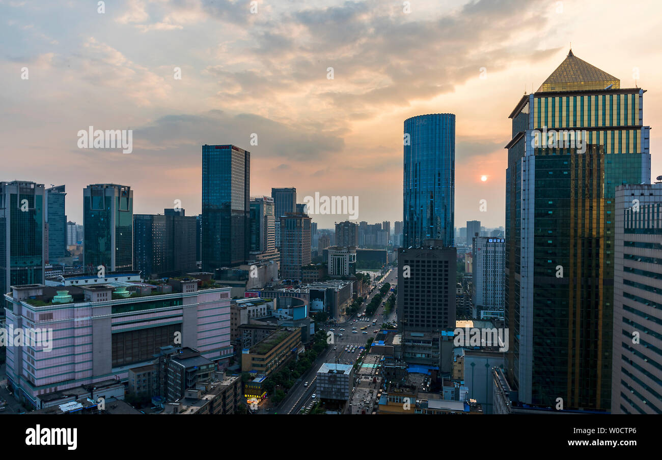 The sunset moment on Shu Du Avenue in Chengdu Stock Photo - Alamy