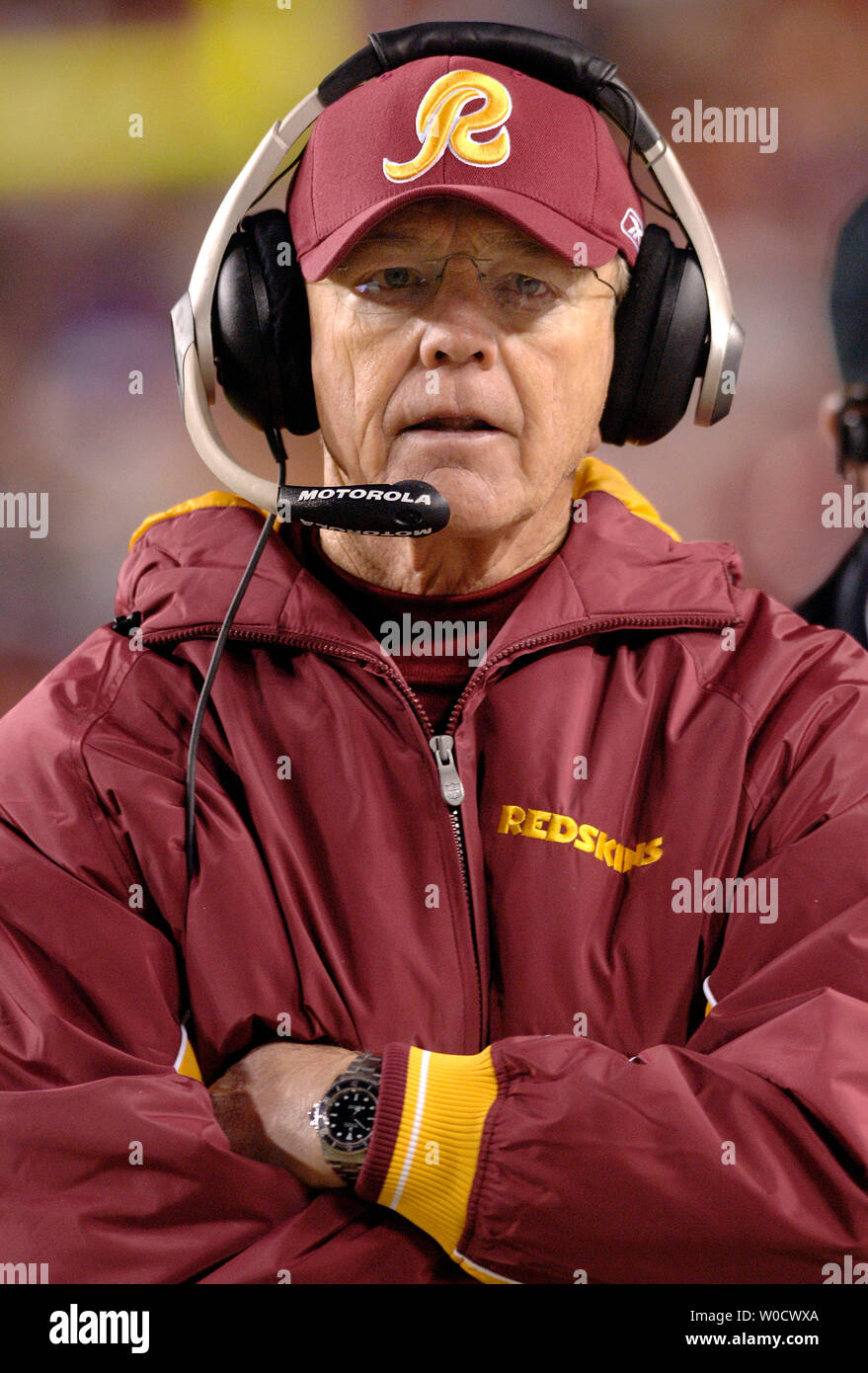 Washington Redskins head coach Joe Gibbs coaches from the sidelines ...