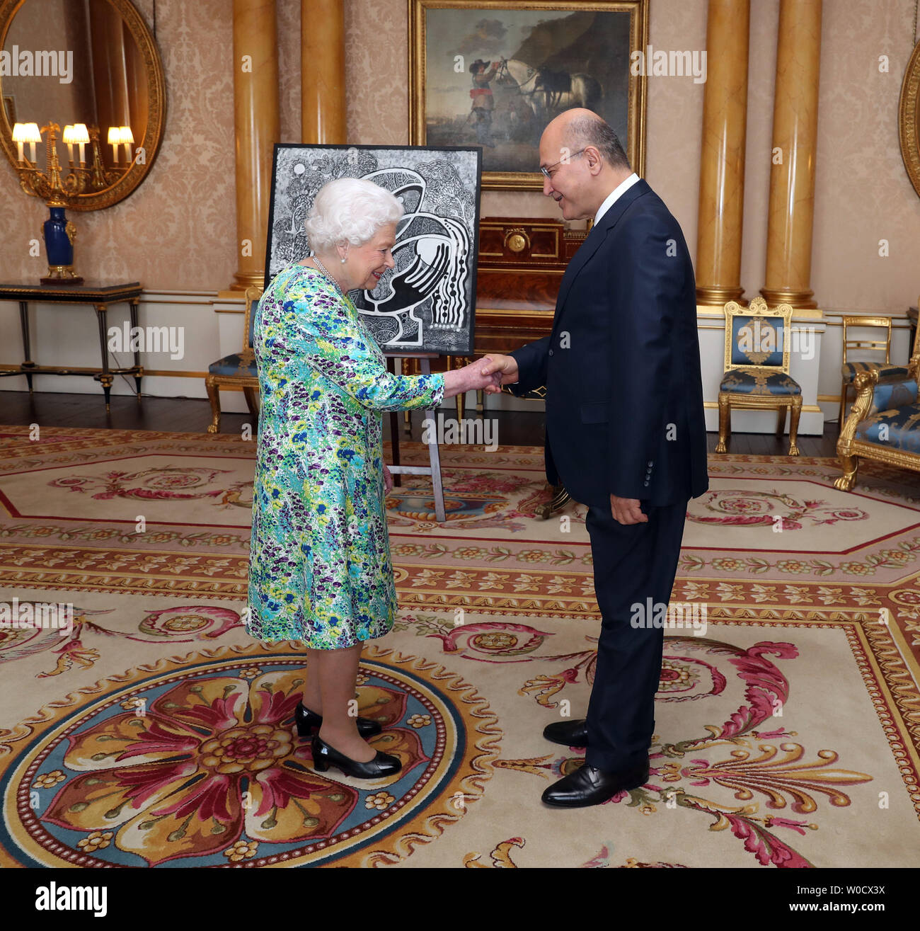 Queen Elizabeth II receives the President of Iraq, Barham Salih during ...