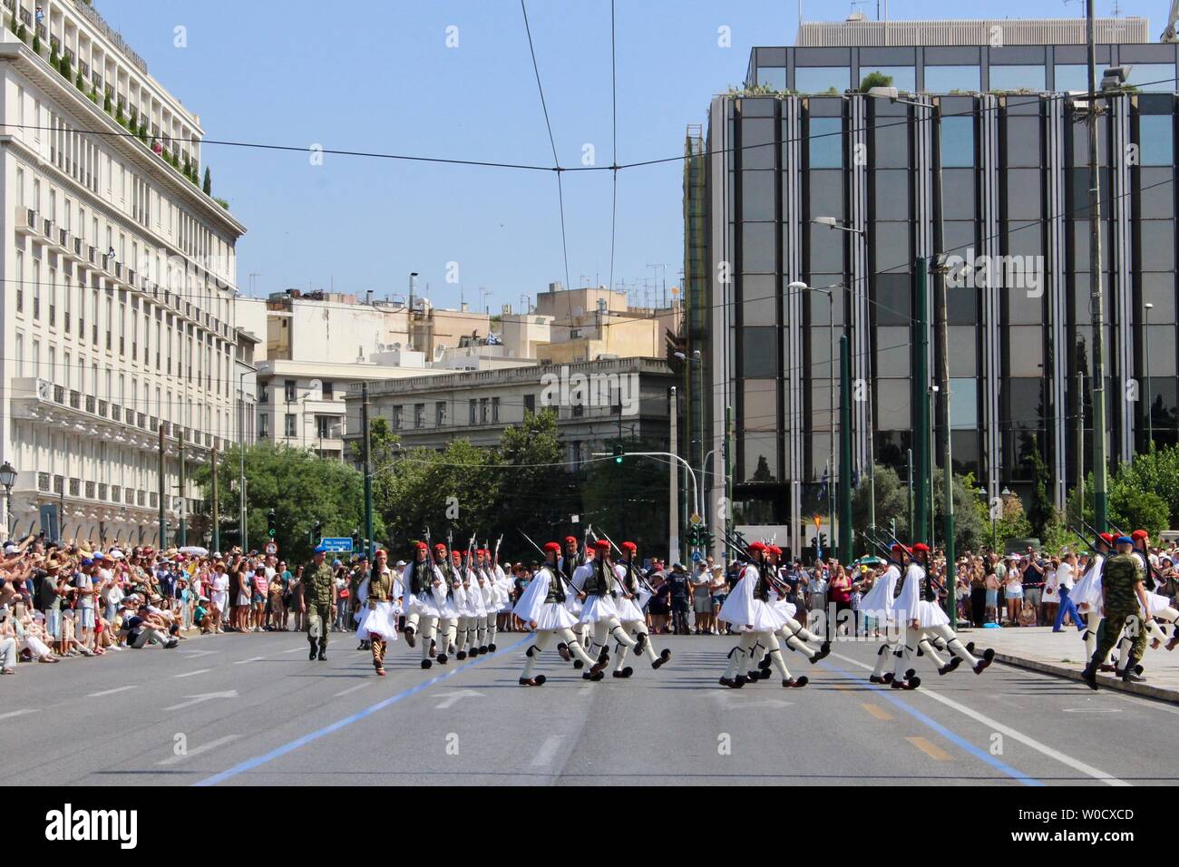 soldiers march in athens for the changing of the guard in greek capital ...