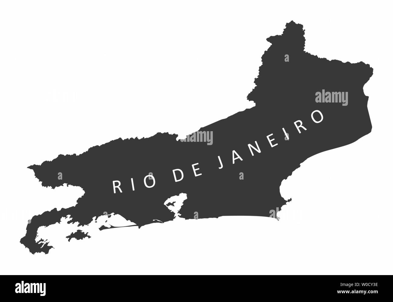 Rio de Janeiro State silhouette map isolated on white background ...