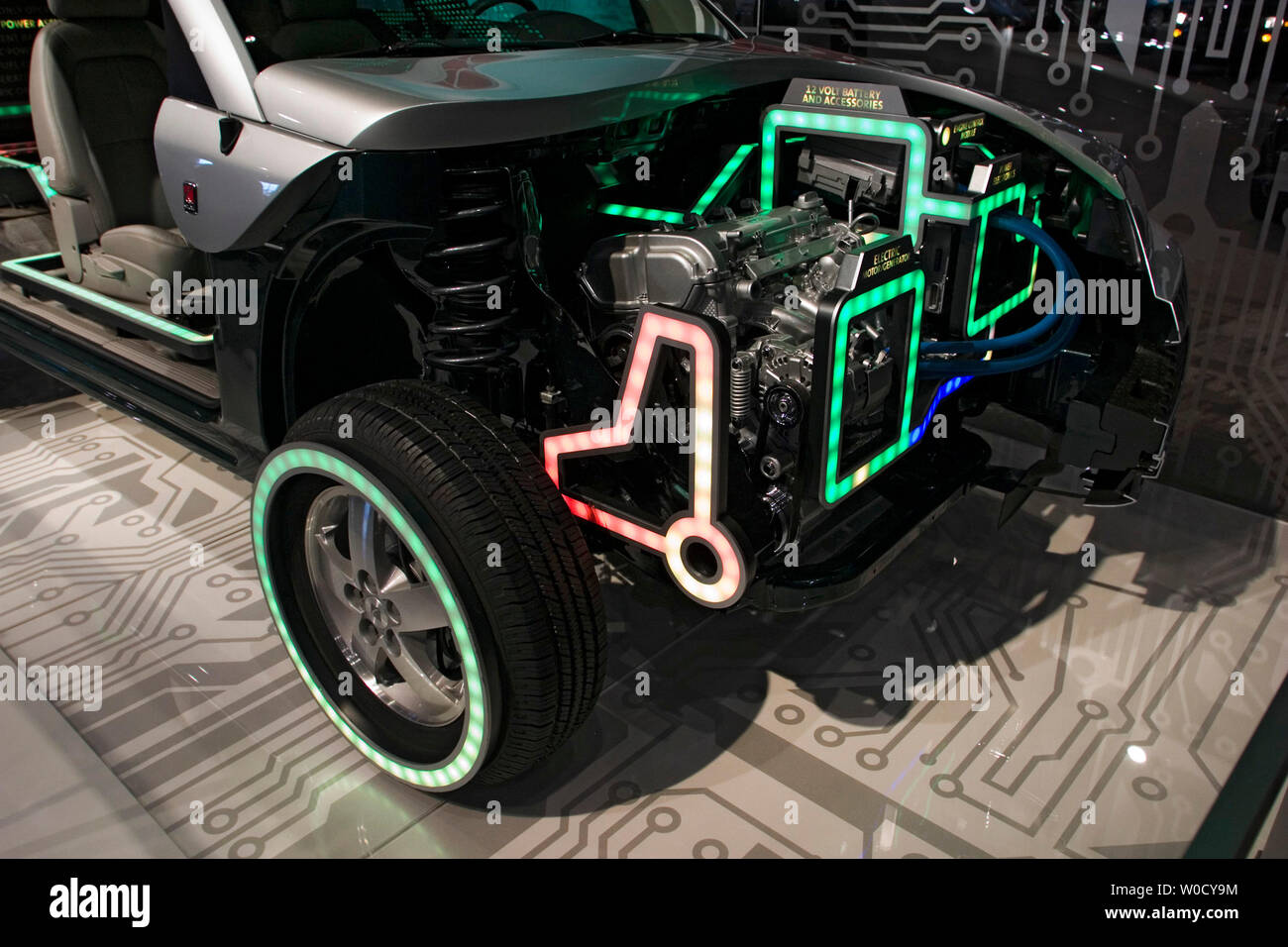 The Hybrid engine system is displayed by Saturn at the Washington Auto ...