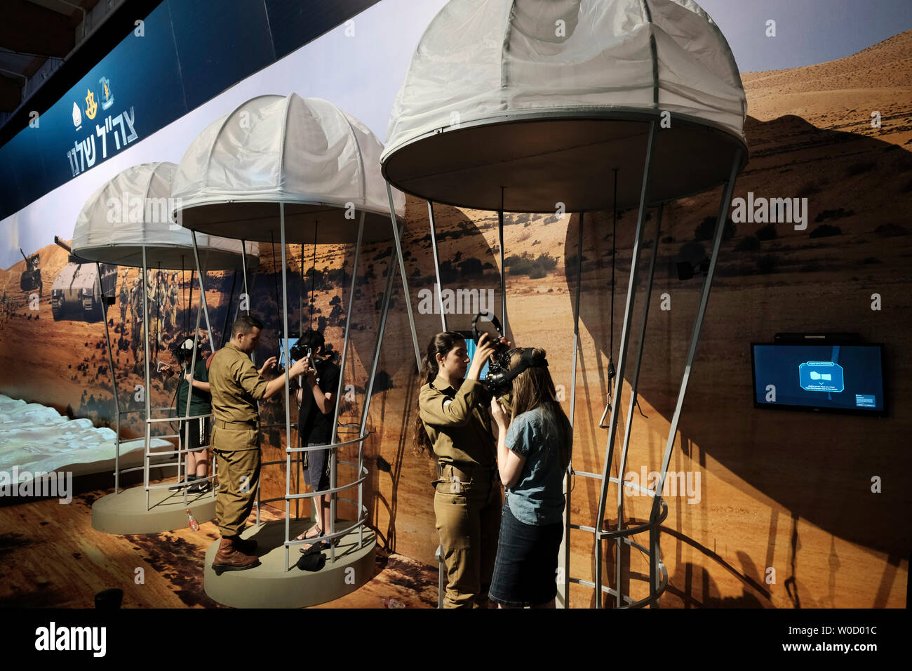 Jerusalem, Israel. 27th June 2019. Israeli soldier putting VR headsets ...