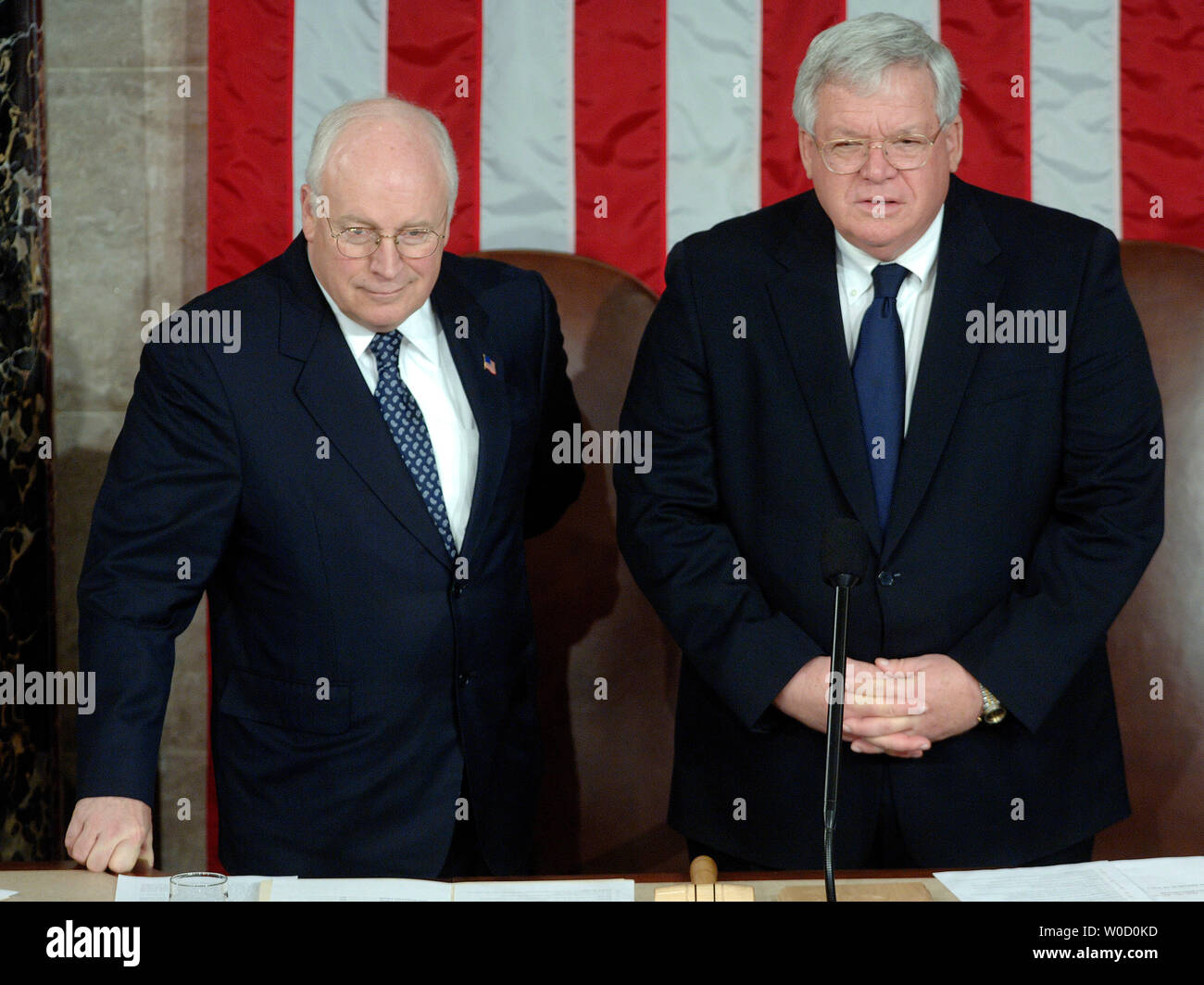 Vice President Dick Cheney and House Speaker Dennis Hastert wait for ...