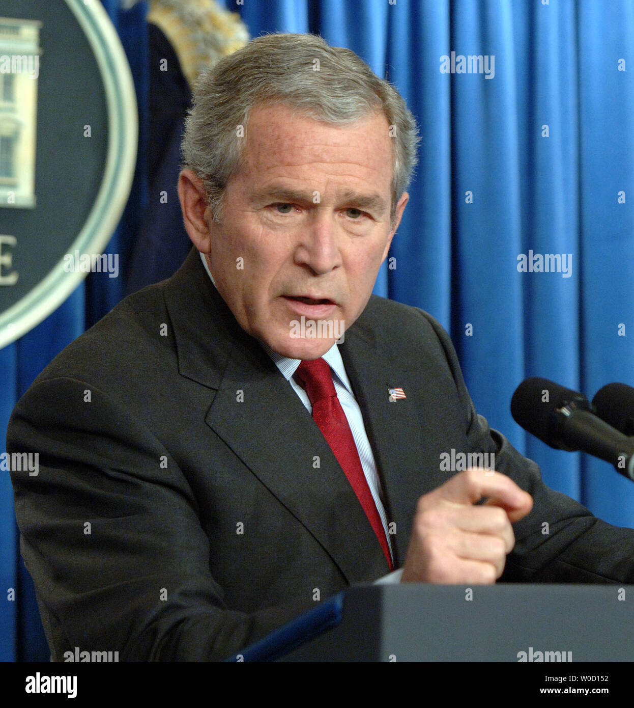 U.S. President George W. Bush answers questions from reporters during a ...