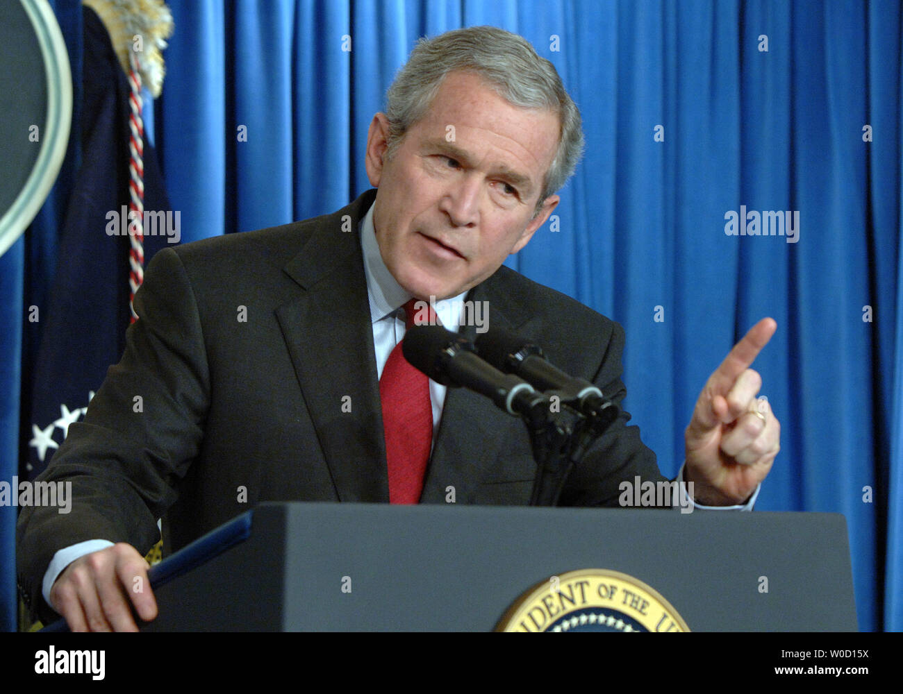U.S. President George W. Bush answers questions from reporters during a ...