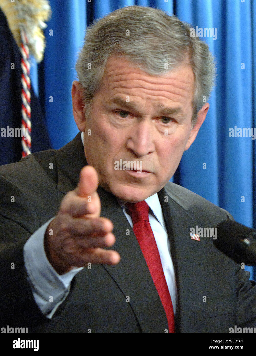 U.S. President George W. Bush answers questions from reporters during a ...