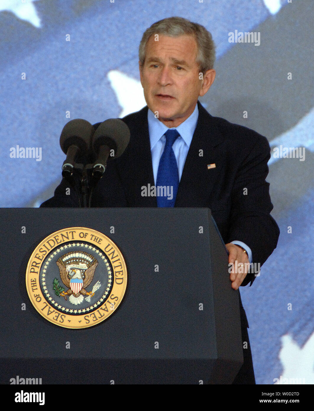 U.S. President George W. Bush speaks during the Coast Guard's ...