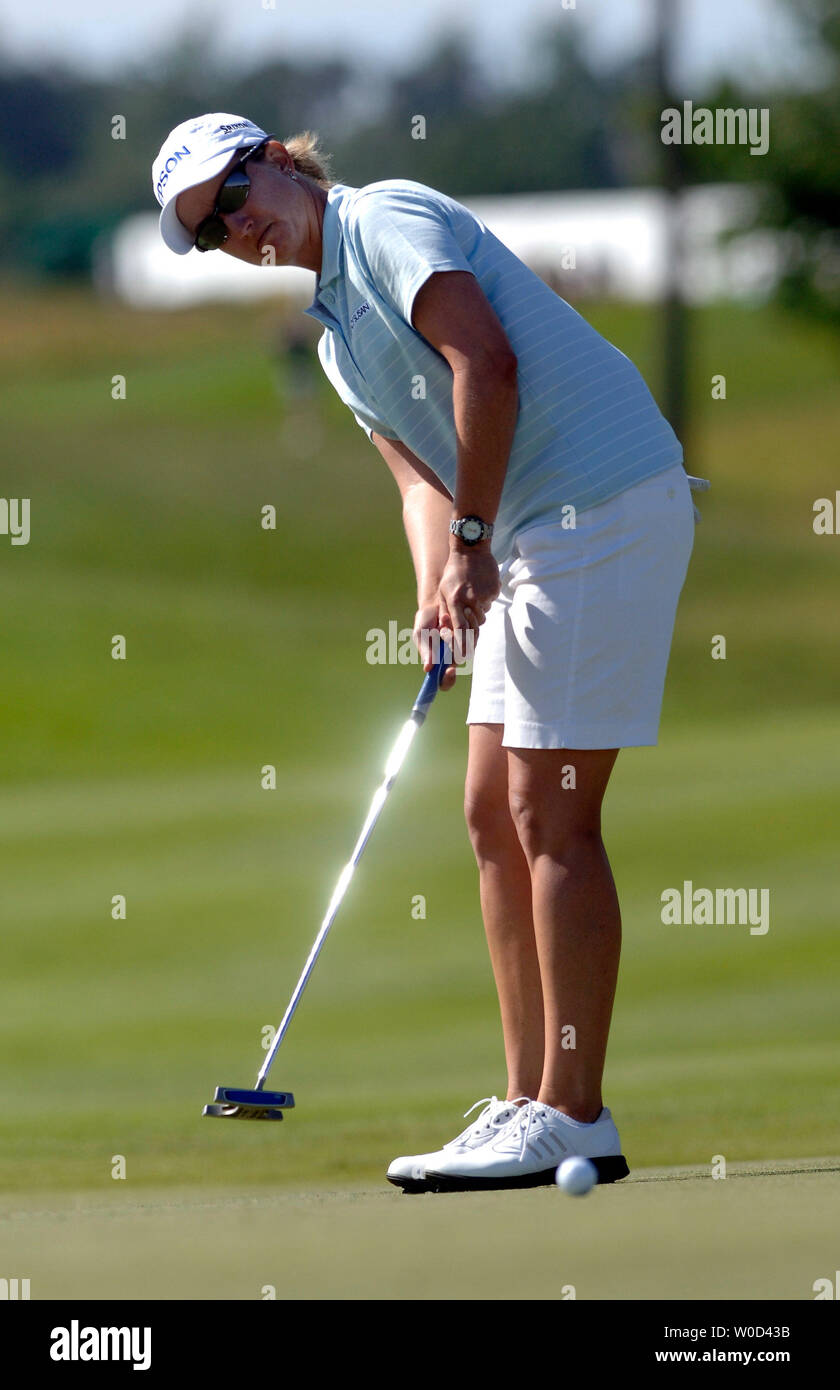 Karrie Webb of Australia putts for birdie on the tenth green, during ...