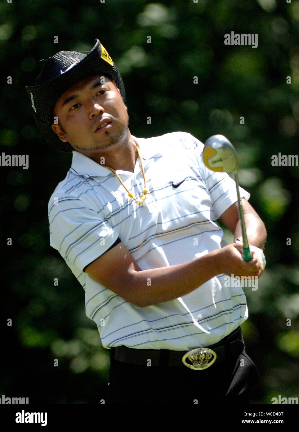 Shingo Katayama watches his drive off of the fourteenth tee box, during ...