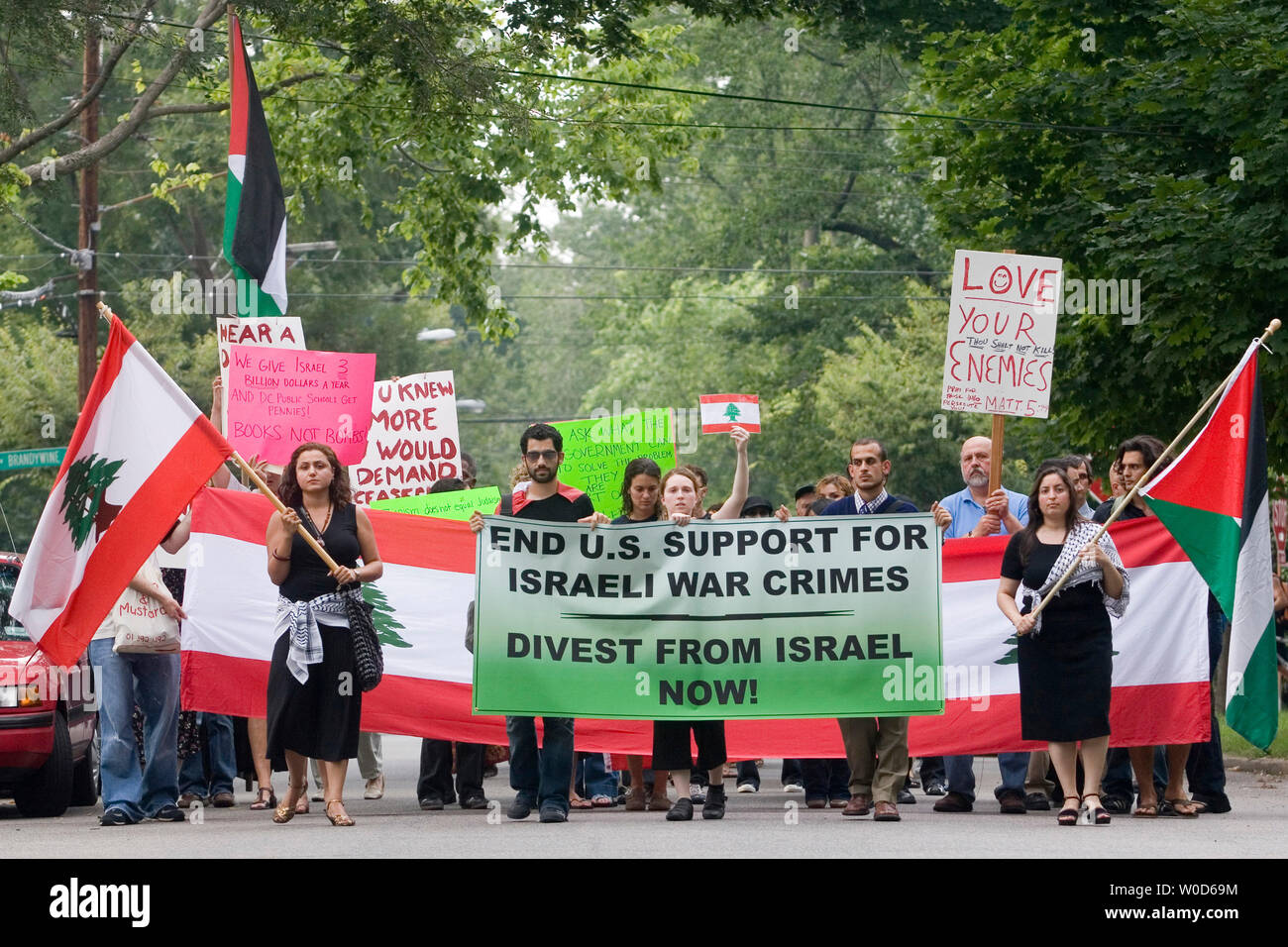 Demonstrators march on the Israeli Embassy in Washington DC on July 25 ...