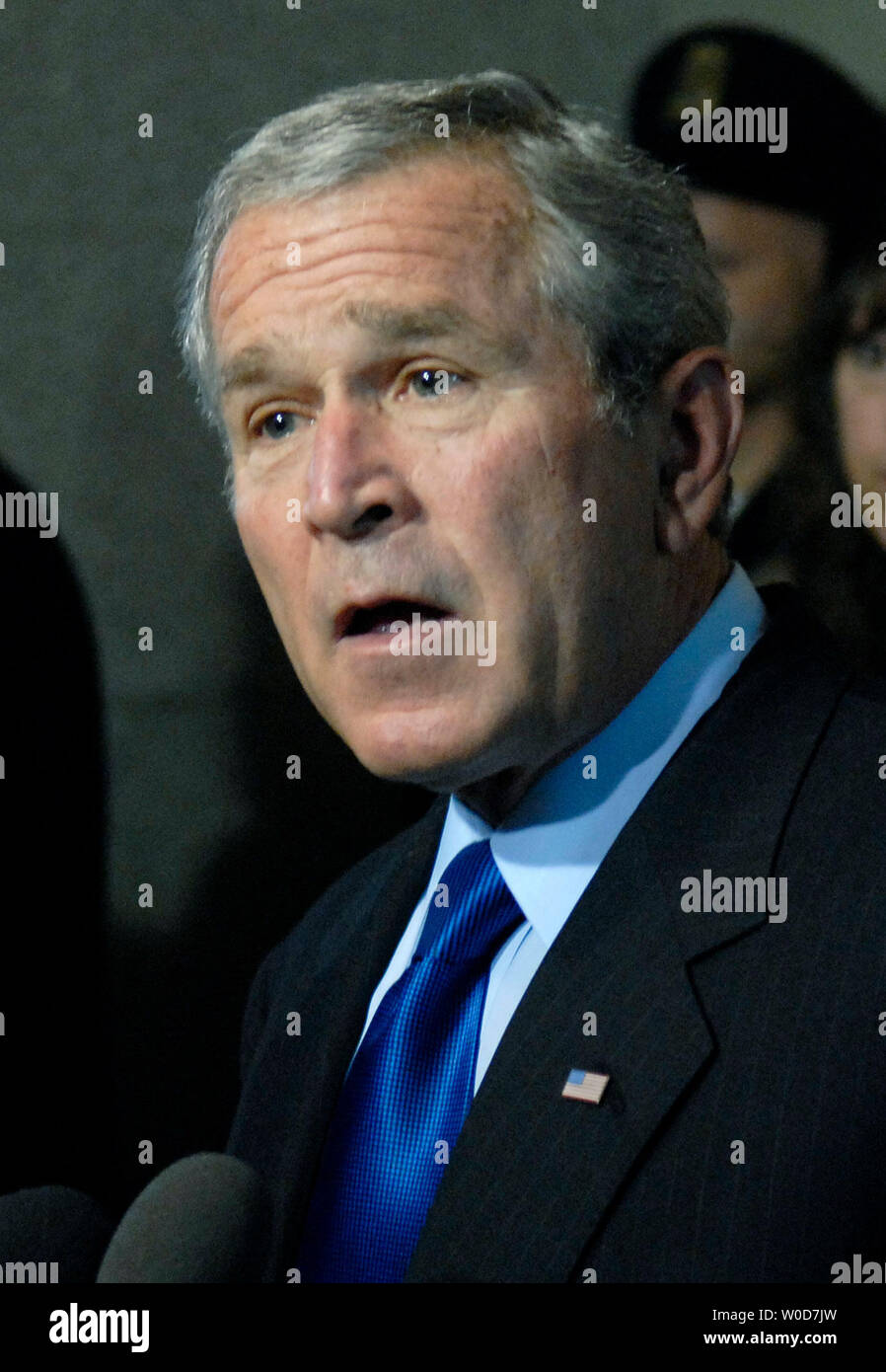 President George W. Bush speaks to members of the media after meeting ...