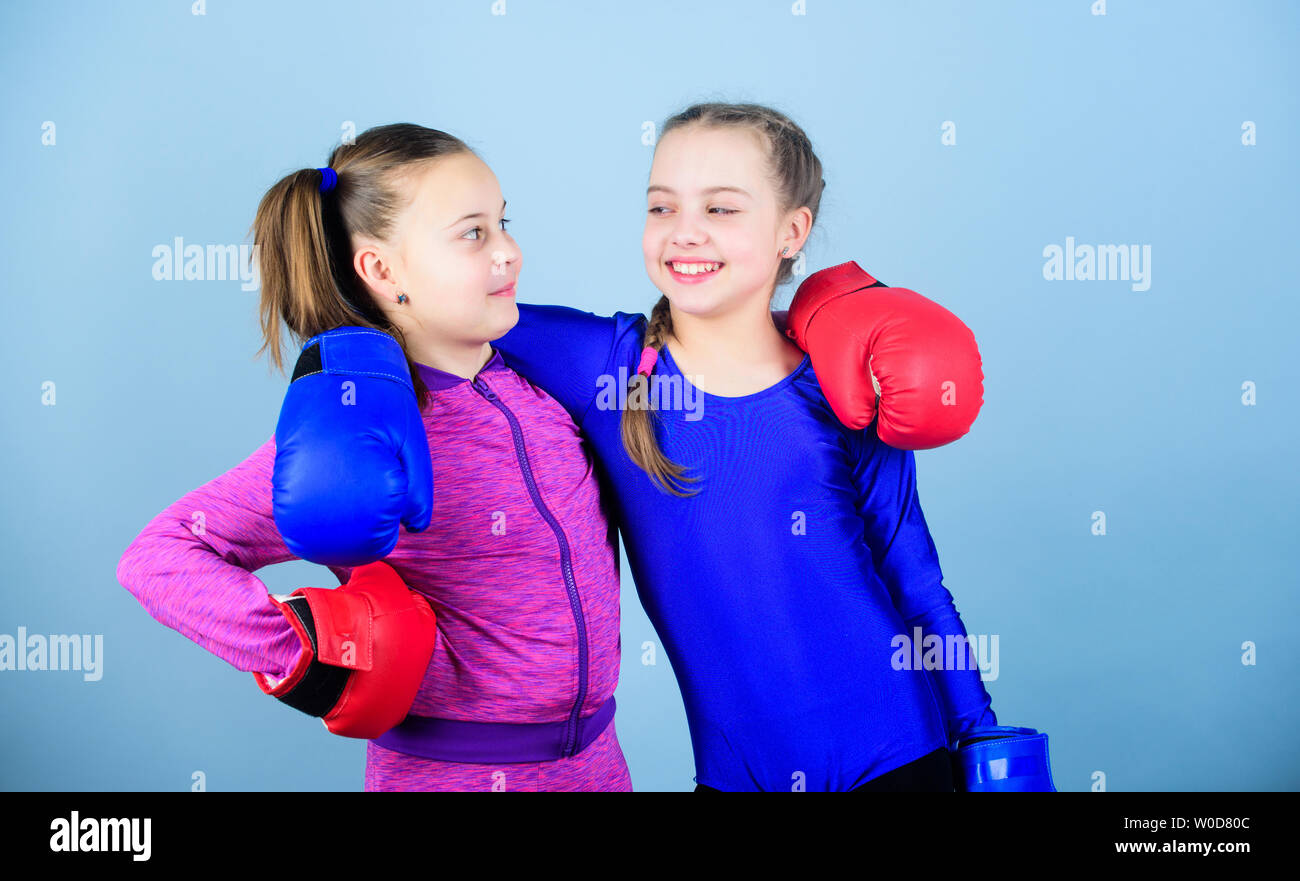 Boxer children in boxing gloves. Confident teens. Female boxers. Boxing ...