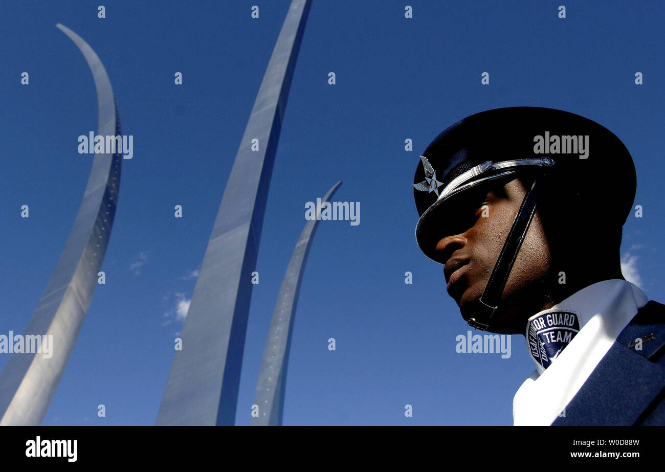 United States Air Force First Admin. Michael Goodwin stands with the ...
