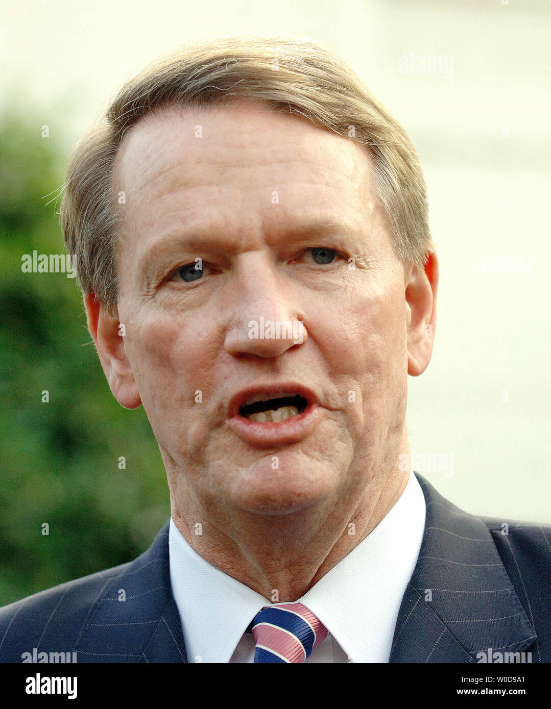 Rick Wagoner, chairman and CEO of General Motors, speaks with the media ...