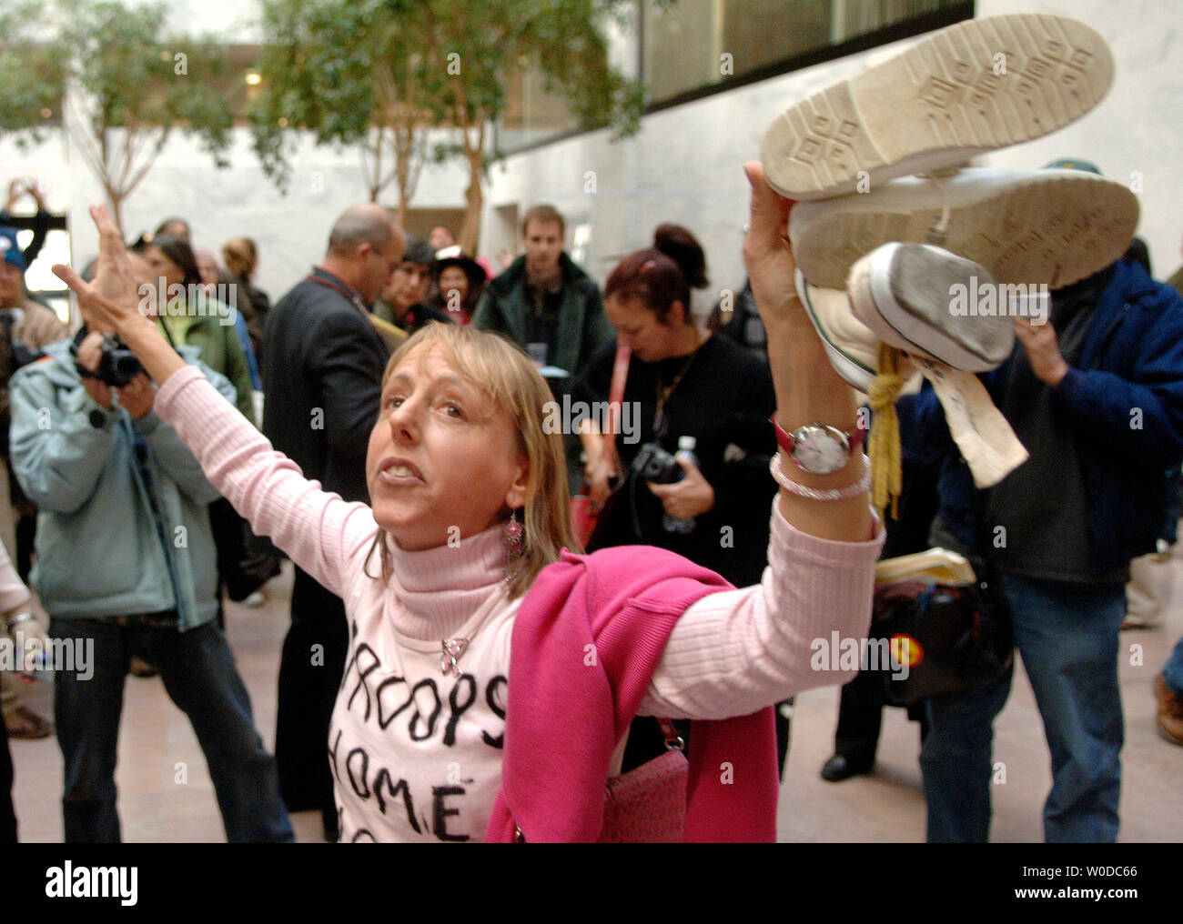 Co-founder of Codepink Medea Benjamin leads an antiwar demonstration in ...