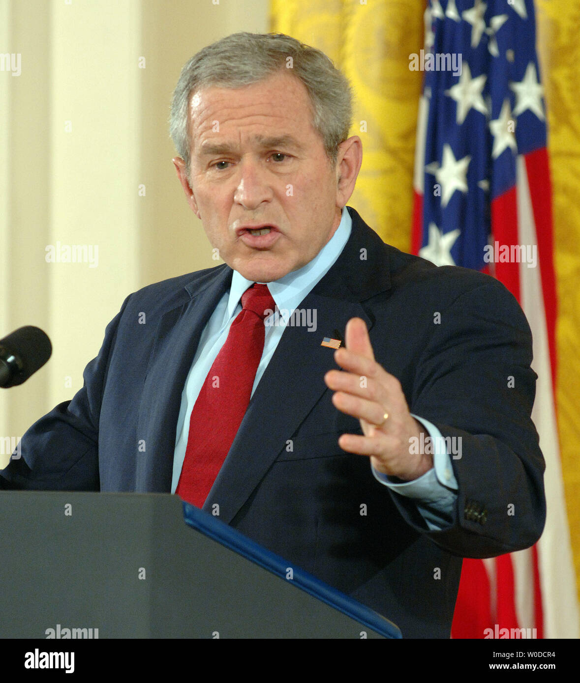 U.S. President George W. Bush speaks to the media during a news ...