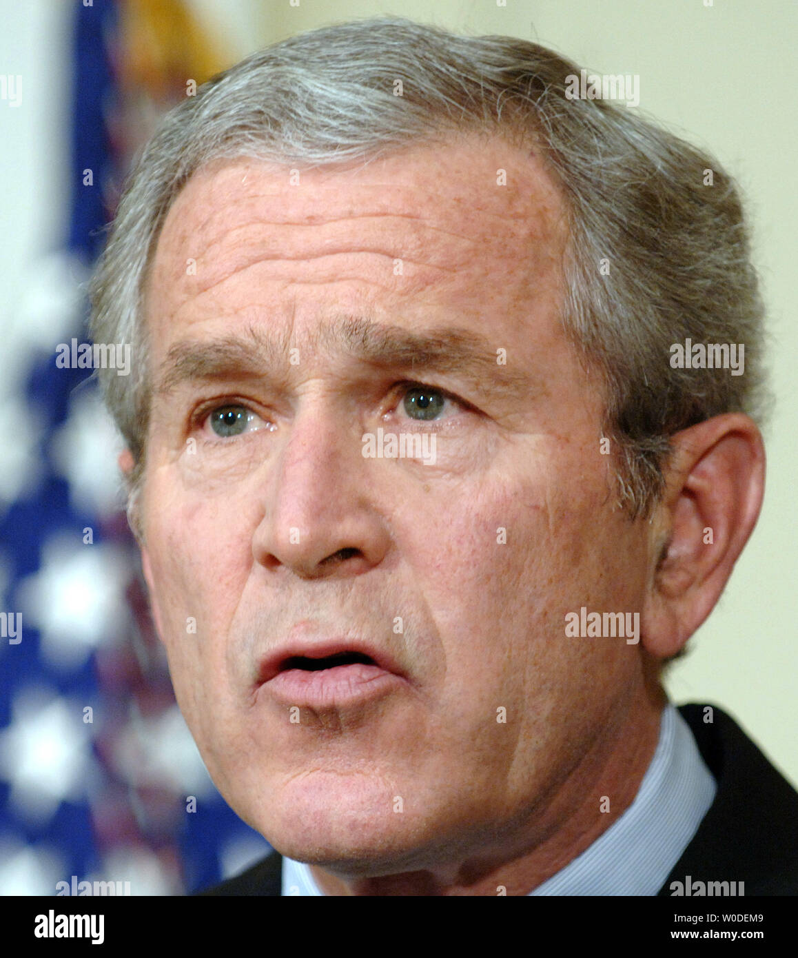 U.S. President George W. Bush makes a statement marking the fourth ...