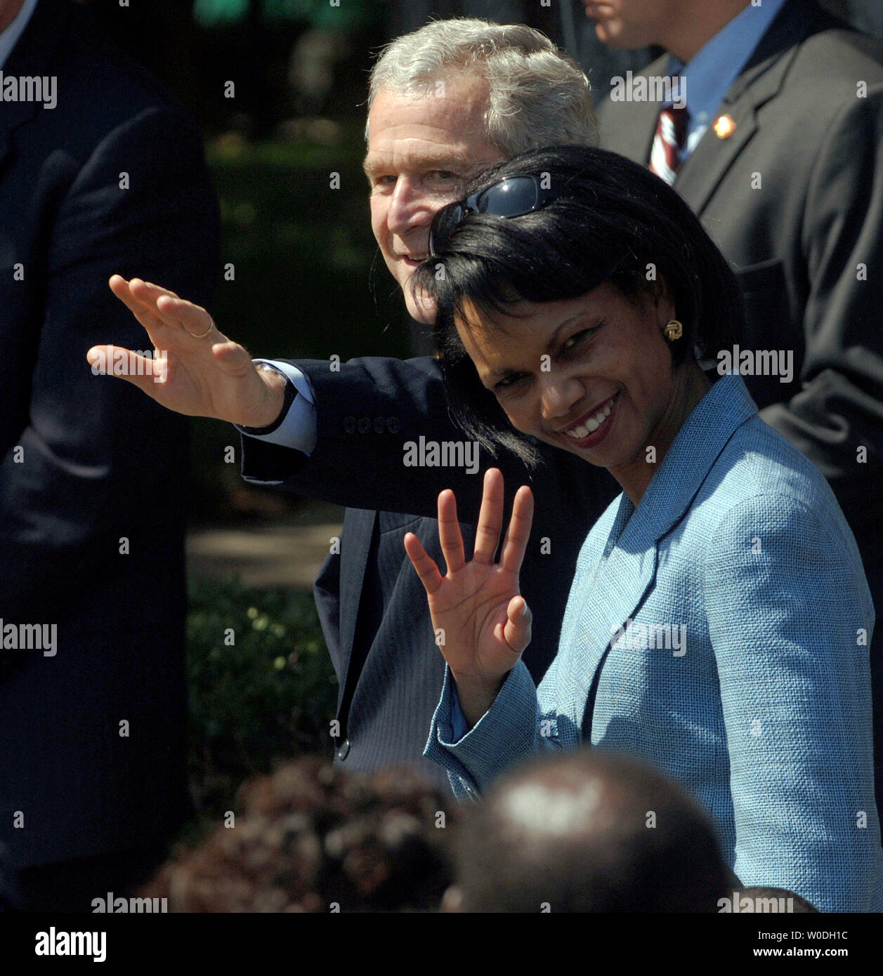 U.S. President George W. Bush departs with Secretary of State ...