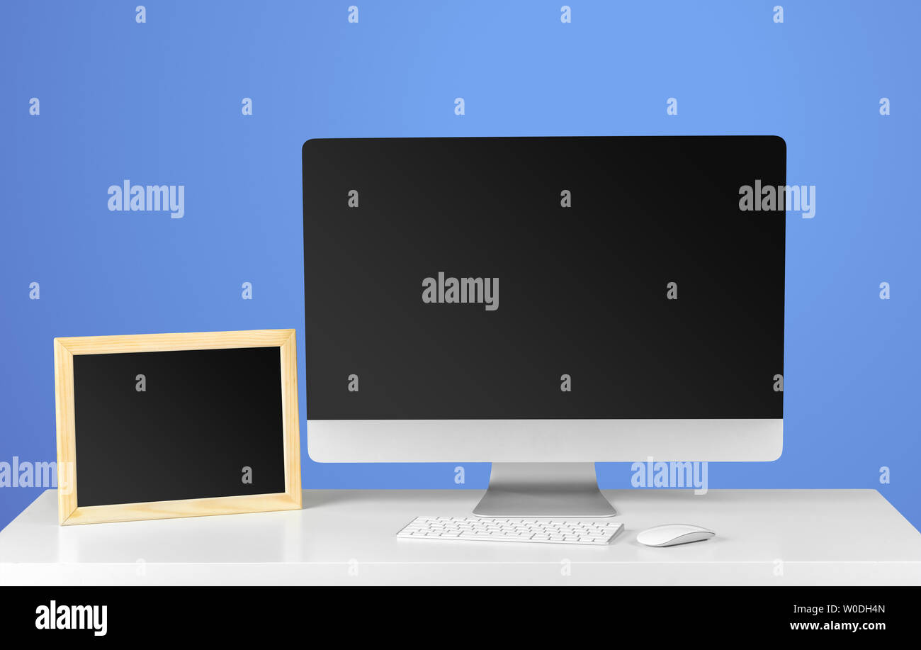 Workplace with modern desktop computer on table Stock Photo - Alamy