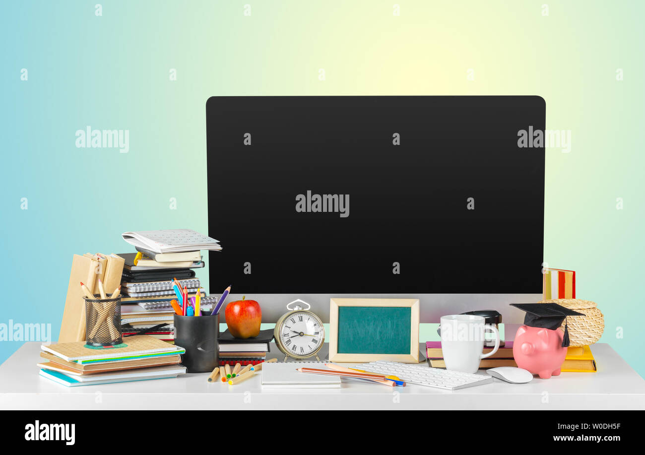 Workplace with modern desktop computer on table Stock Photo - Alamy