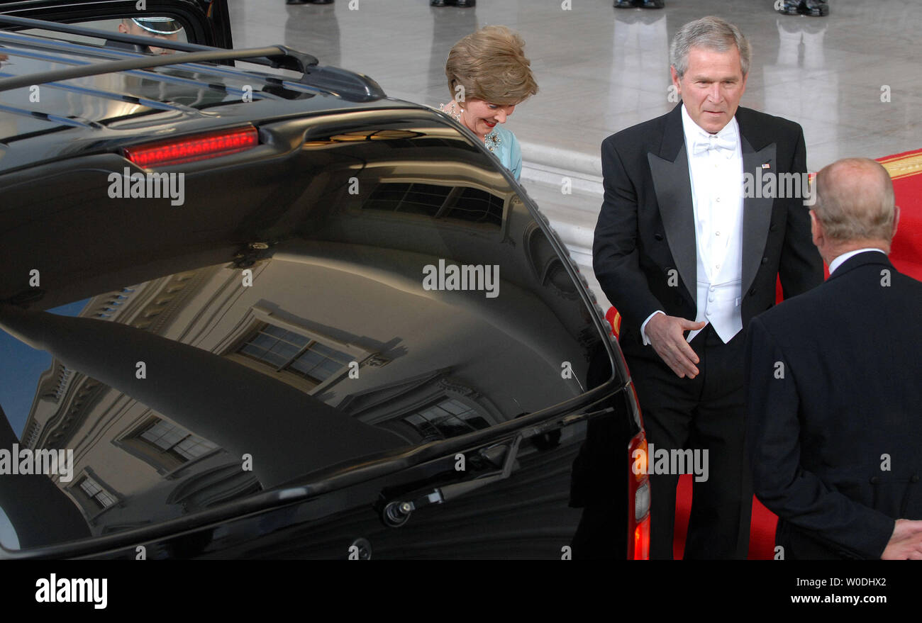 U.S. President George W. Bush and First Lady Laura Bush greet Prince ...