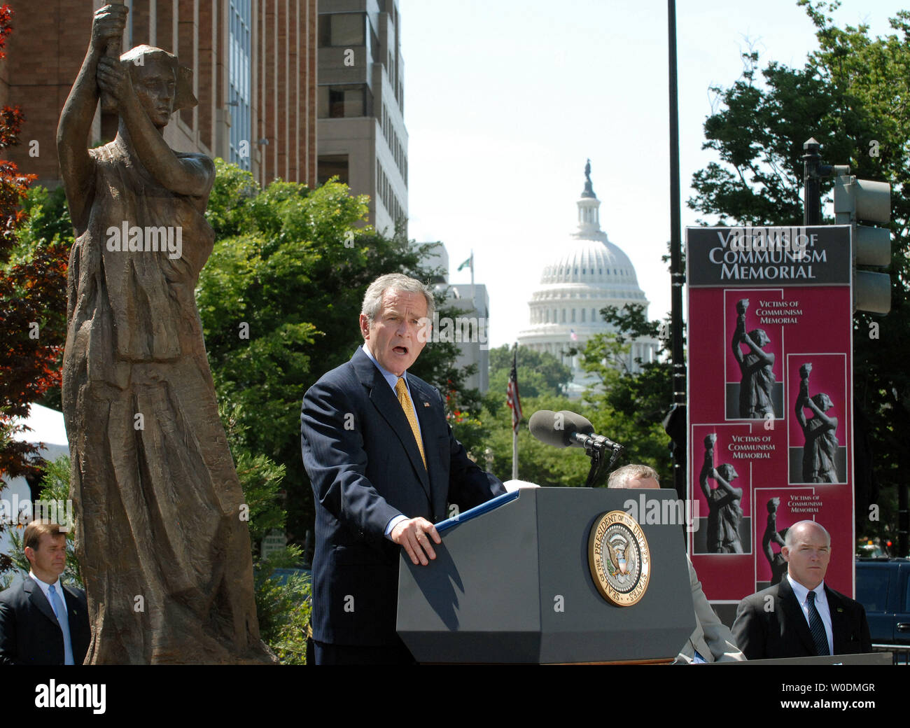 U.S. President George W. Bush speaks during the dedication of the Victims of Communism Memorial ...