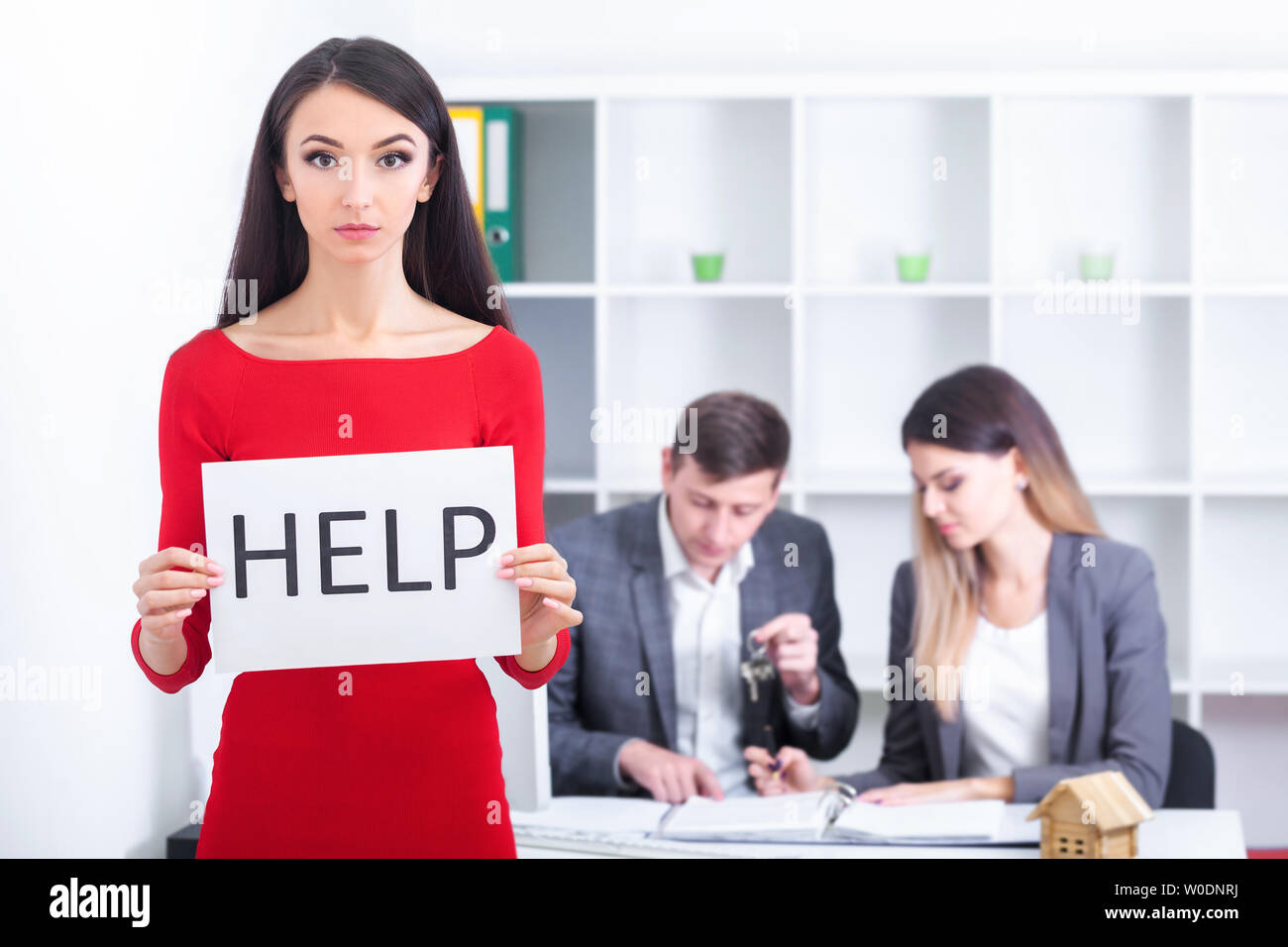 Attractive sad and desperate business woman suffering stress at office ...