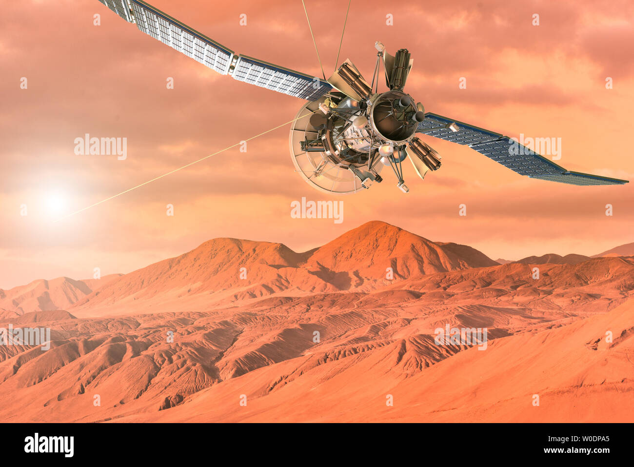 3D rendering of a space ship exploring the surface of Mars Stock Photo ...