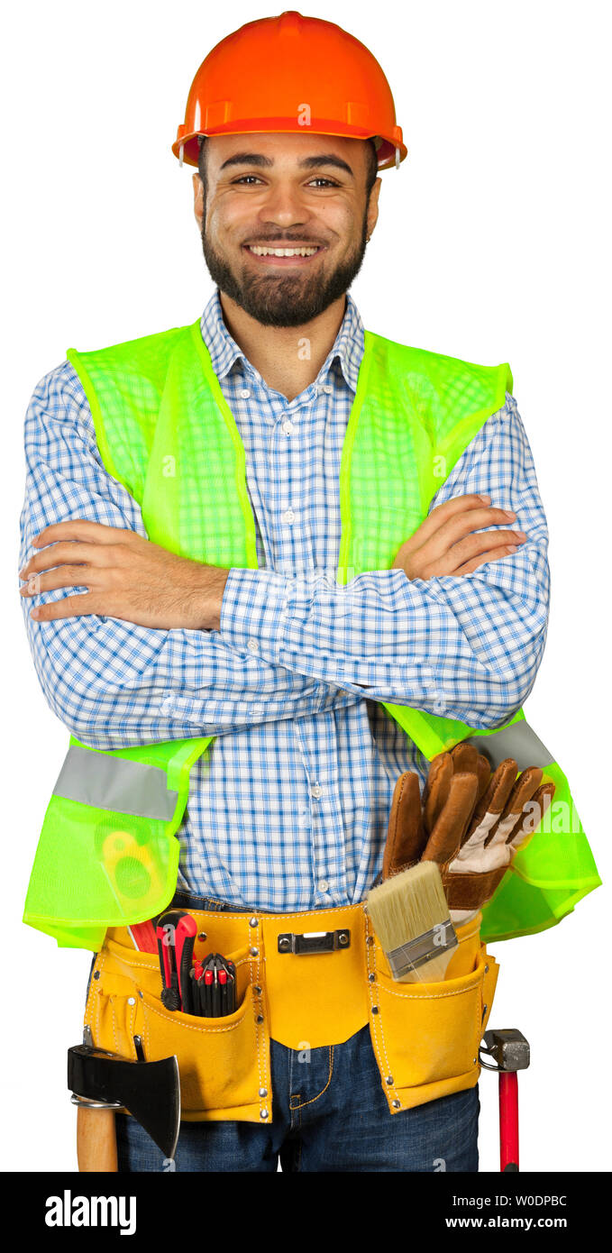 Construction worker isolated on white Stock Photo - Alamy
