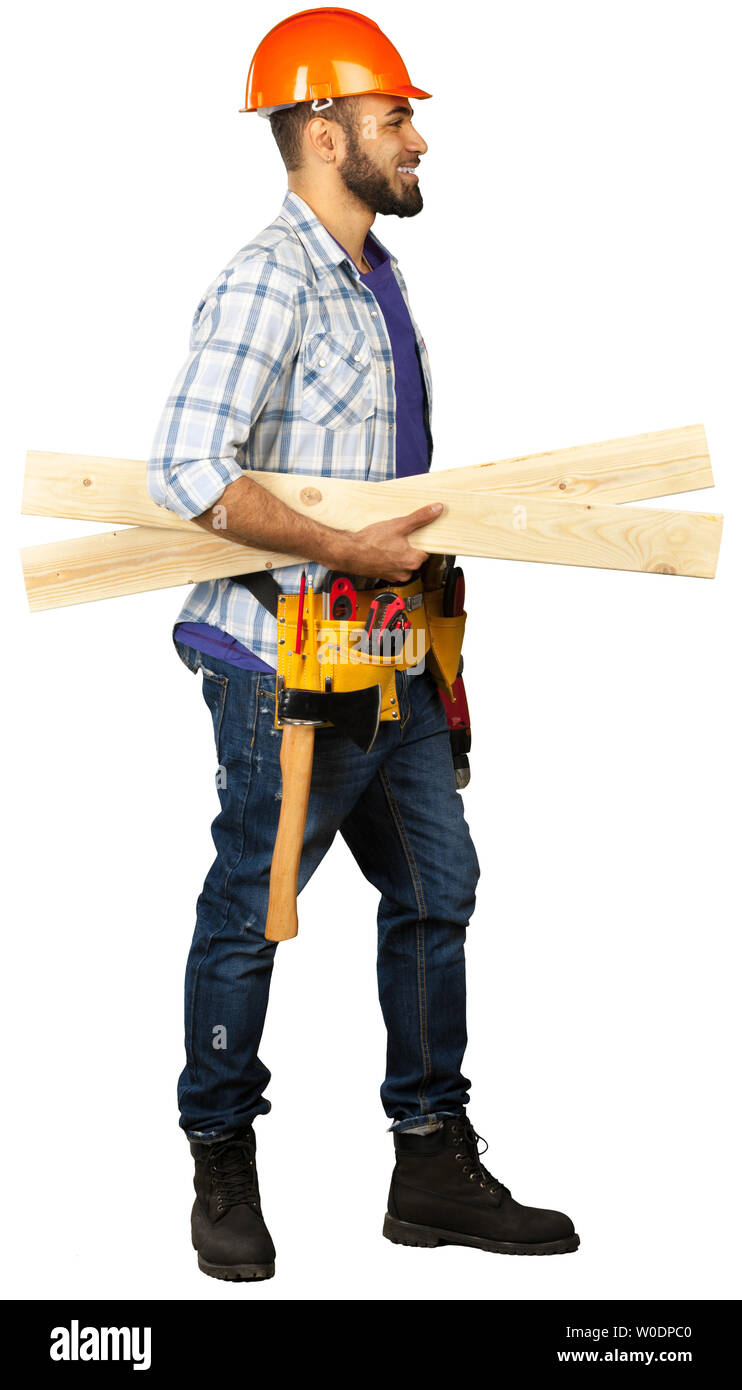 Construction worker isolated on white Stock Photo - Alamy