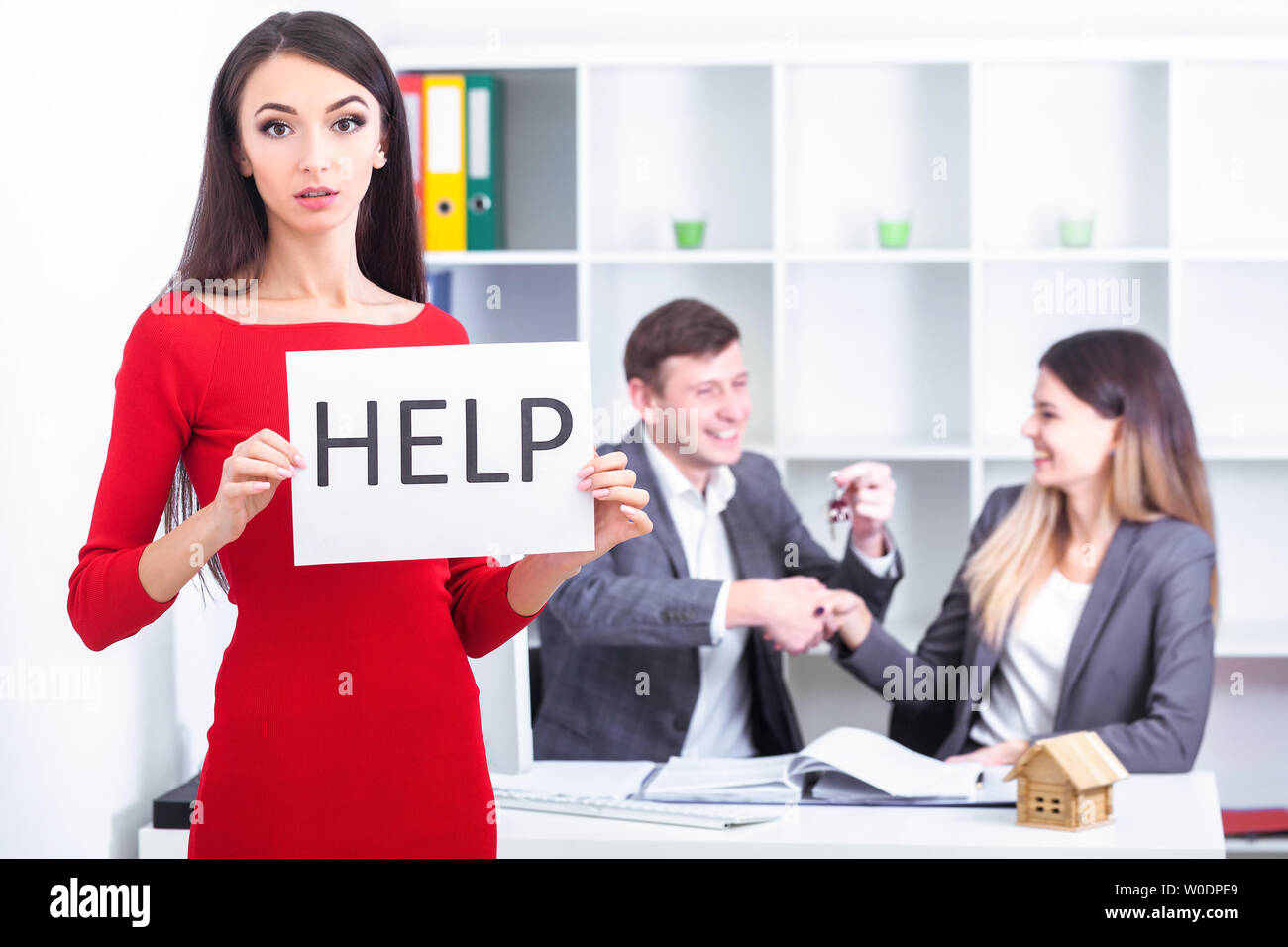 You need help The beautiful business woman at office asks of the help ...