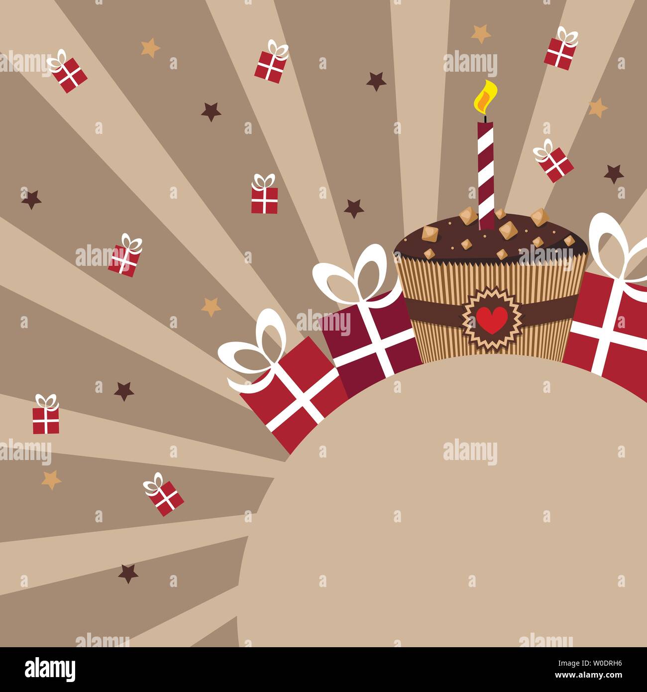 birthday card vector template with cake, gifts and place for ...