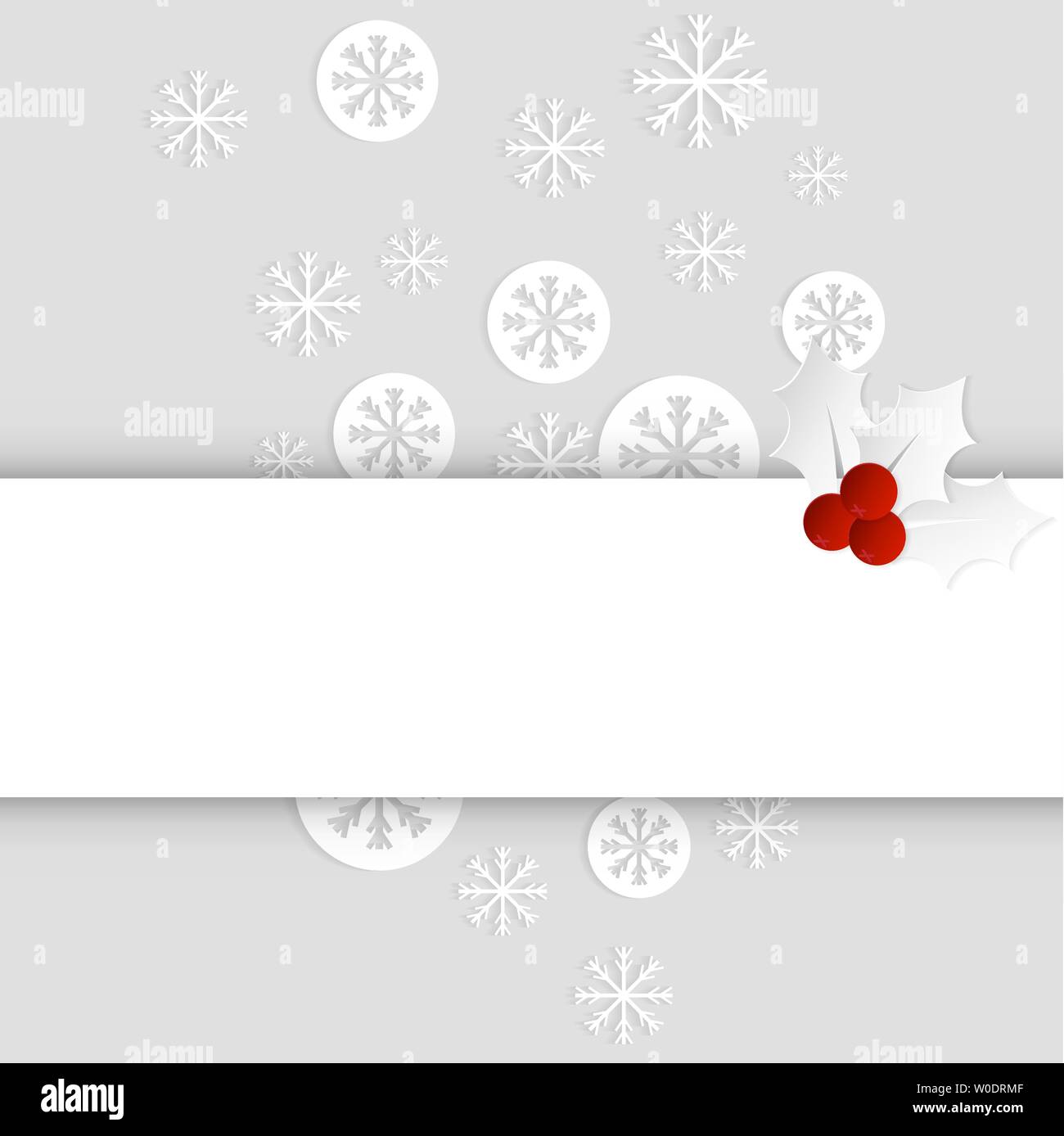 christmas card with holly and snowflakes horizontal paper template ...