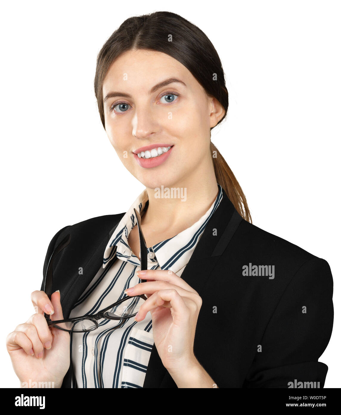 Confident young manager on white background Stock Photo - Alamy