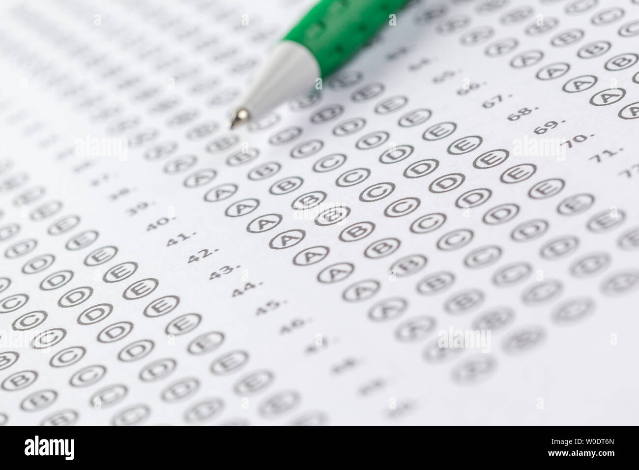 Test score sheet with answers Stock Photo - Alamy