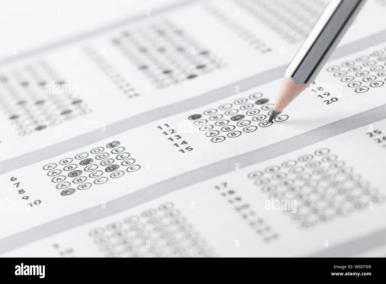 Test score sheet with answers Stock Photo - Alamy
