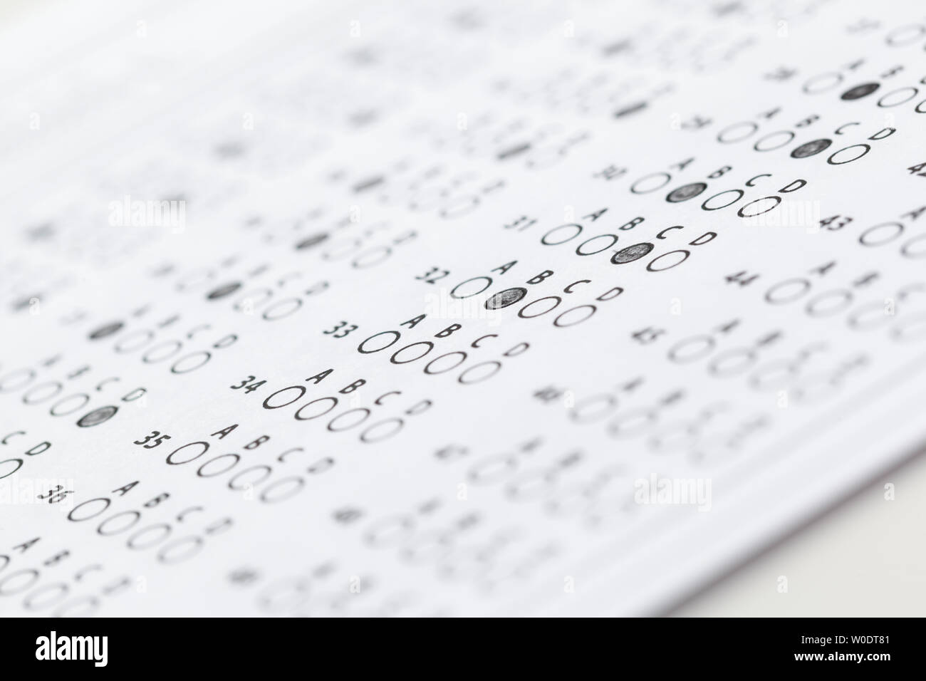Test score sheet with answers Stock Photo - Alamy