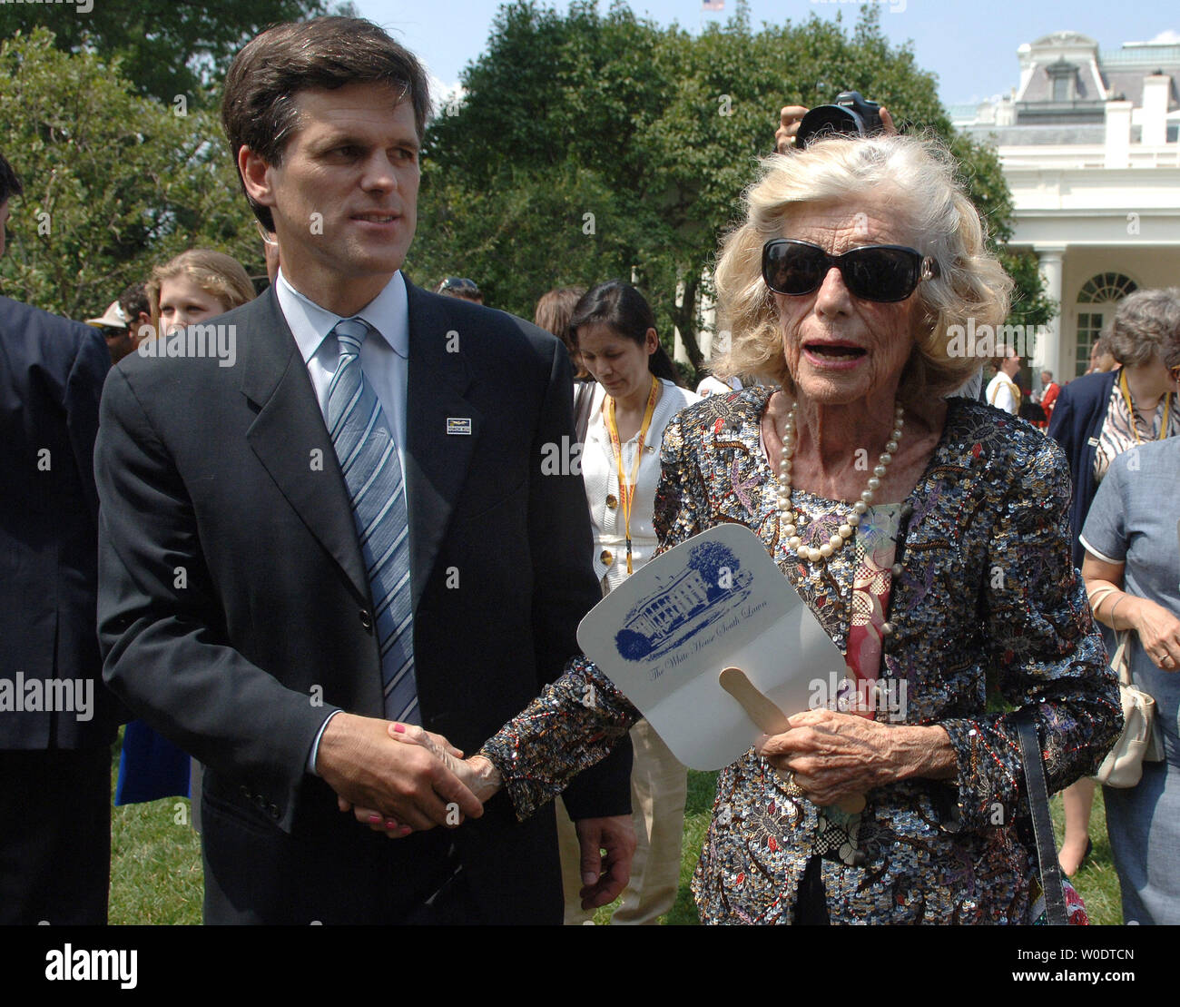 Eunice Kennedy Shriver (R), founder of the Special Olympics and her son ...