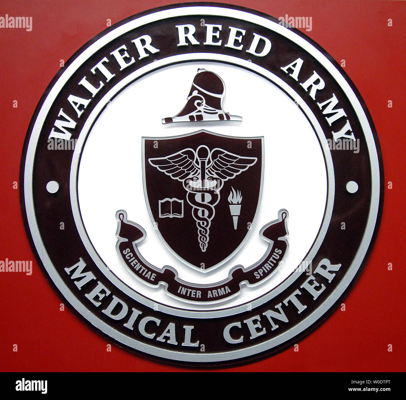 The crest of The Walter Reed Army Medical Center is displayed during a ...