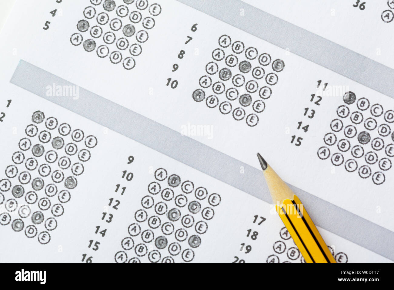 Test score sheet with answers Stock Photo - Alamy