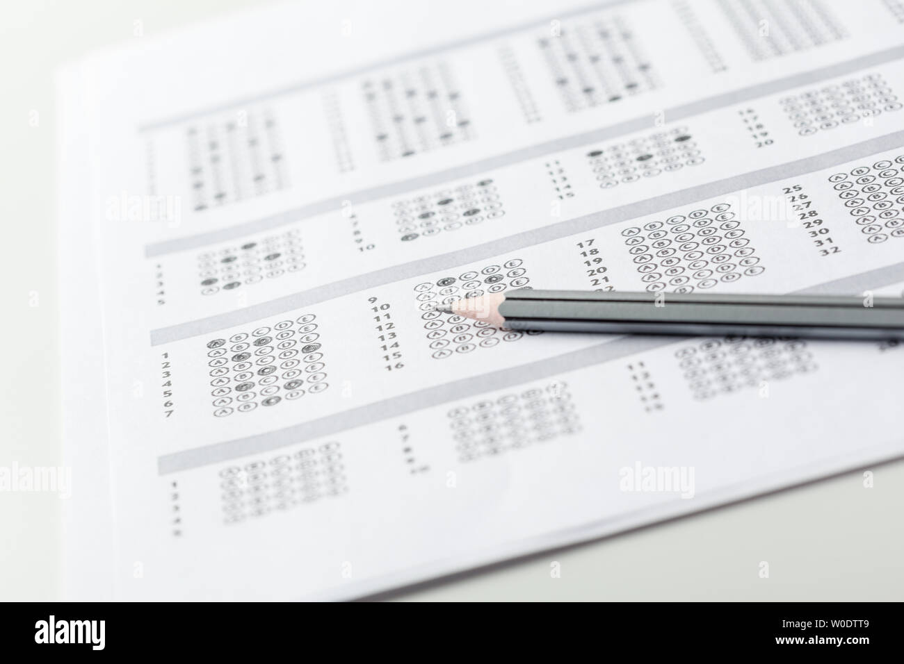 Test score sheet with answers Stock Photo - Alamy