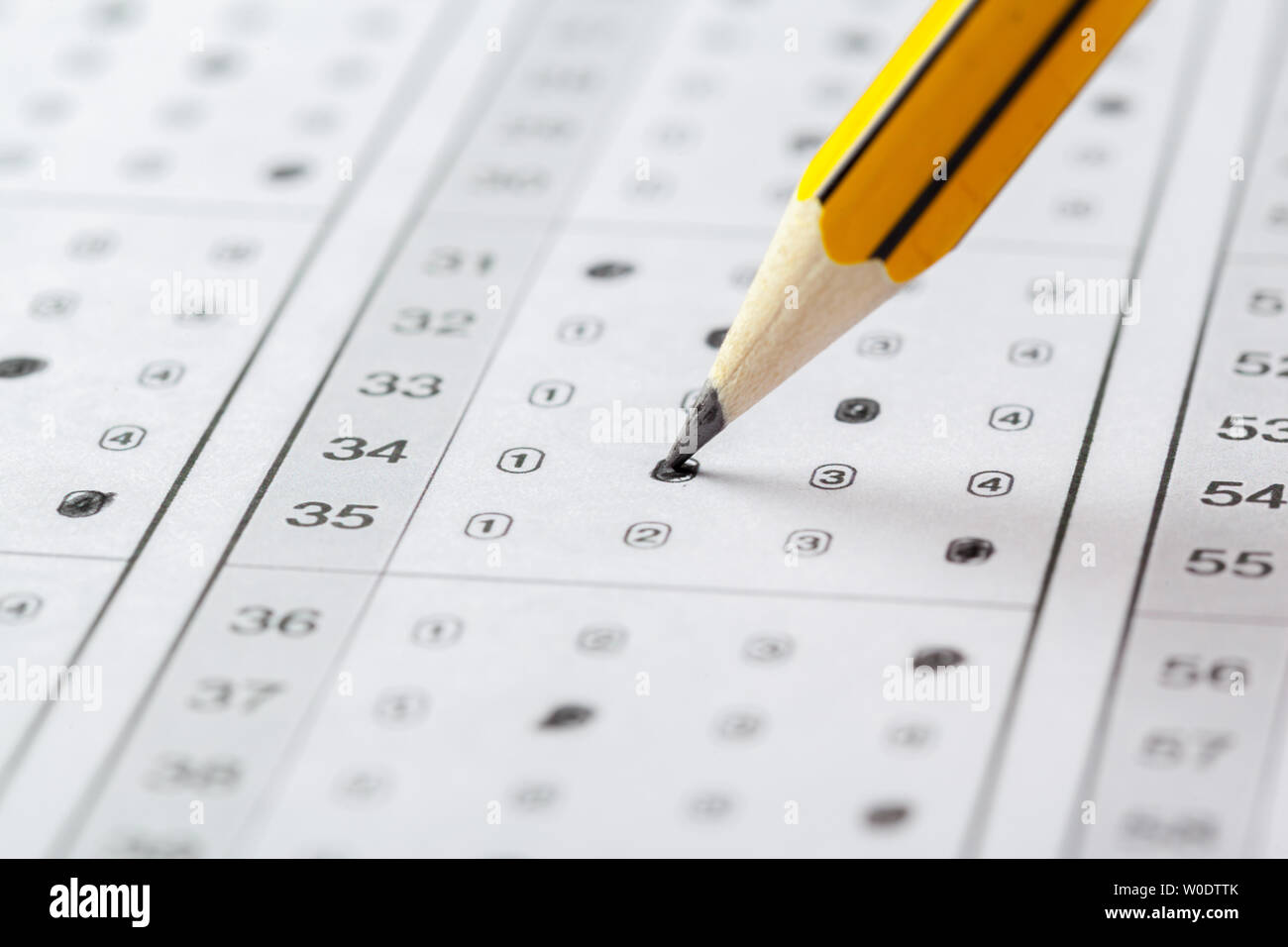 Test score sheet with answers Stock Photo - Alamy