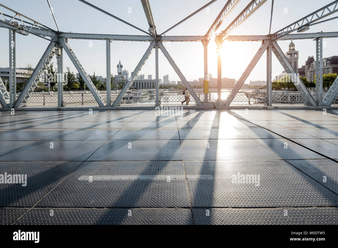 Modern bridge and empty road floor Stock Photo - Alamy