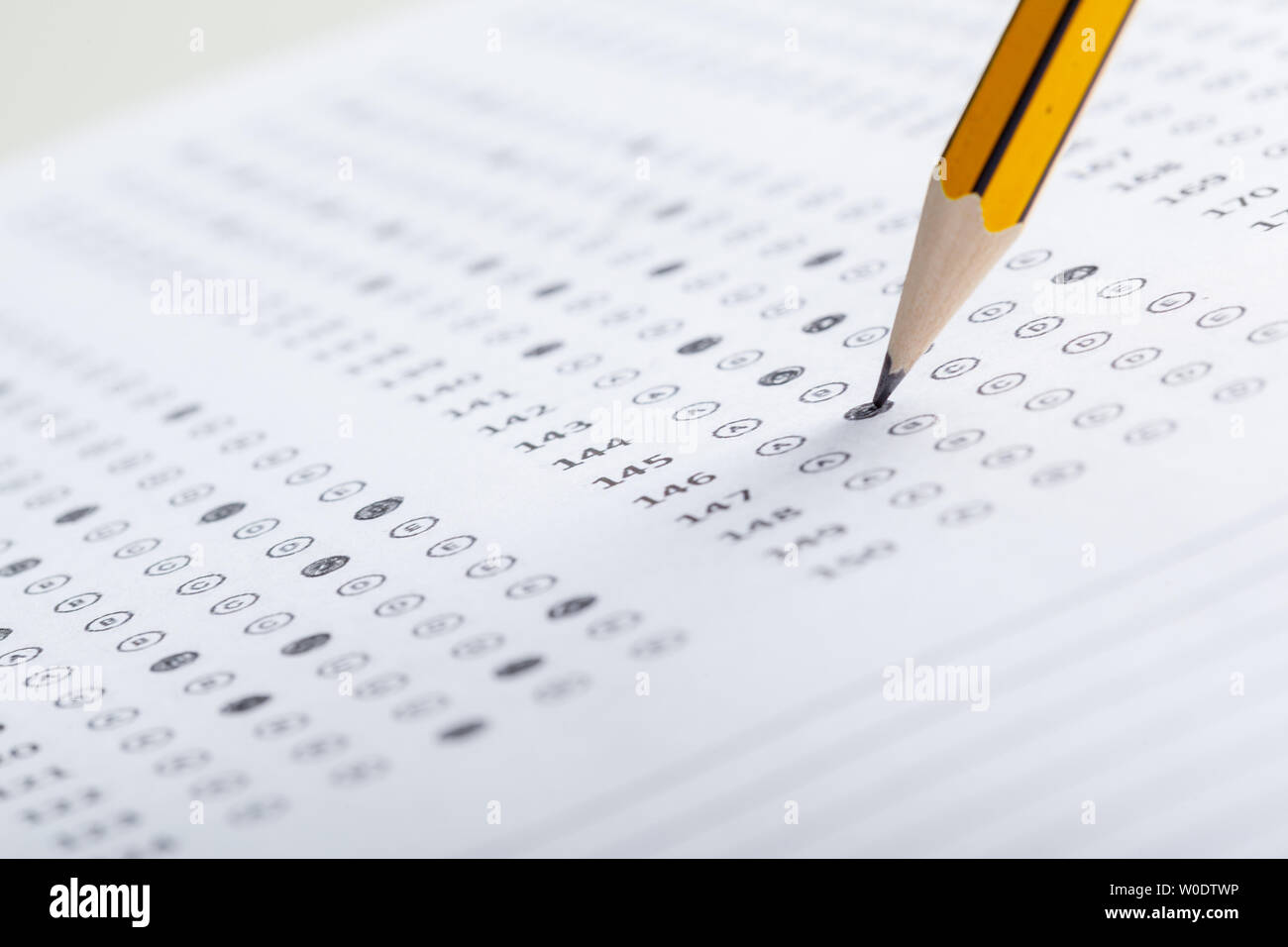 Test score sheet with answers Stock Photo - Alamy